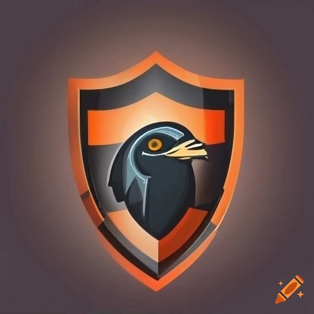 Vibrant shield emblem with modern sparrow head design on Craiyon
