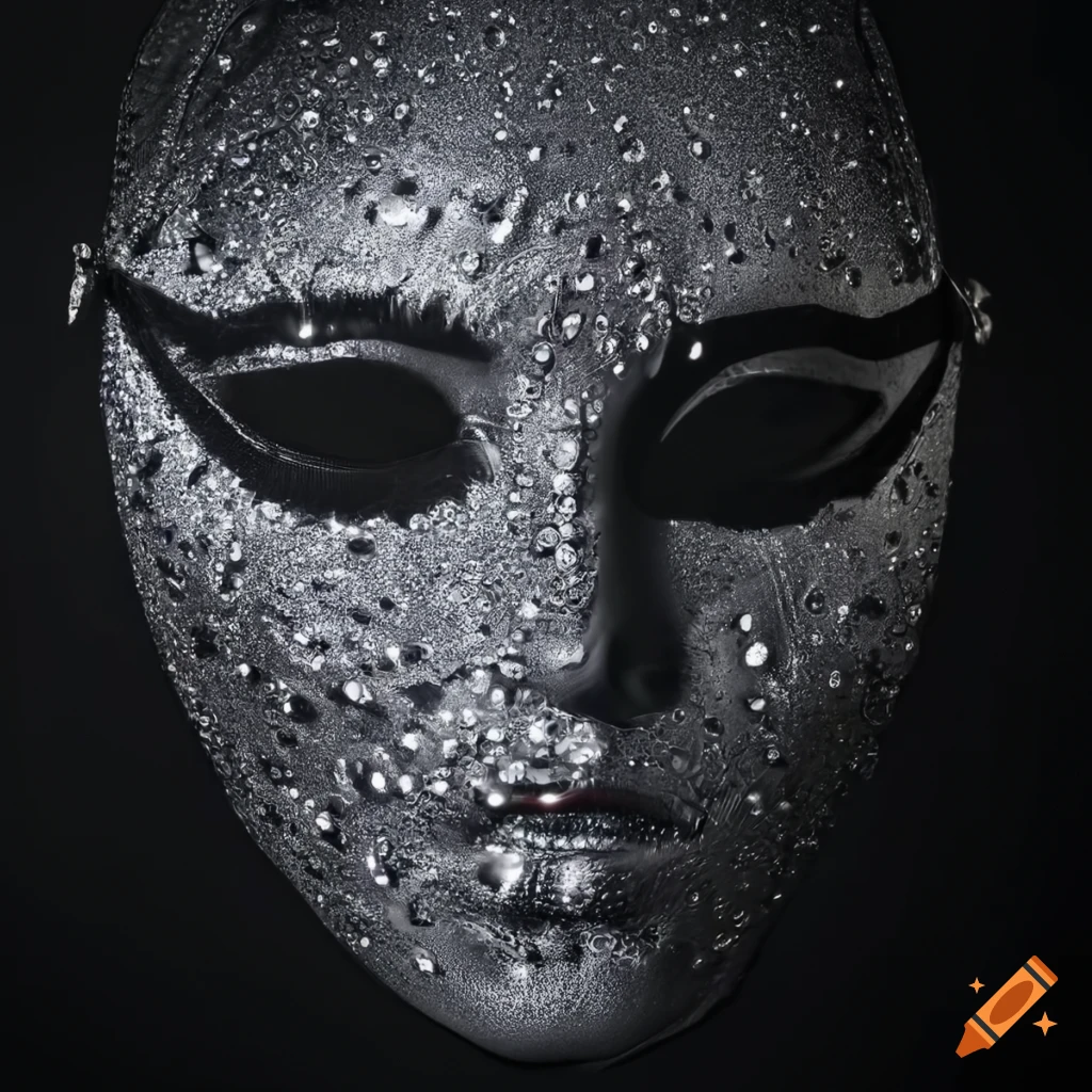 Shiny beautiful mask with tears effect in chiaroscuro lighting against ...