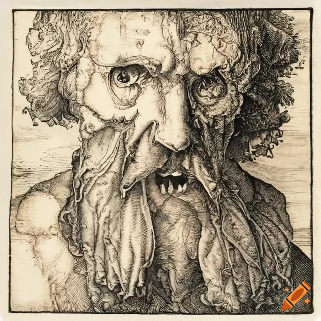 Monster anatomy engraving by Albrecht Durer on Craiyon