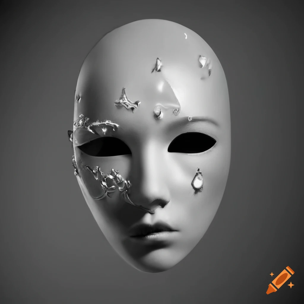 Shiny beautiful mask with tears effect in chiaroscuro lighting against ...