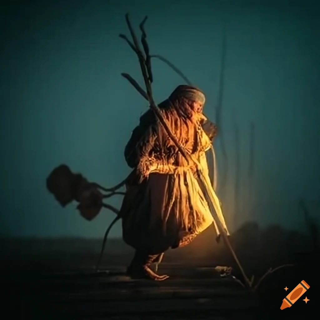 Amusing peasant pulling oversized veggies in a plow field with a long ...