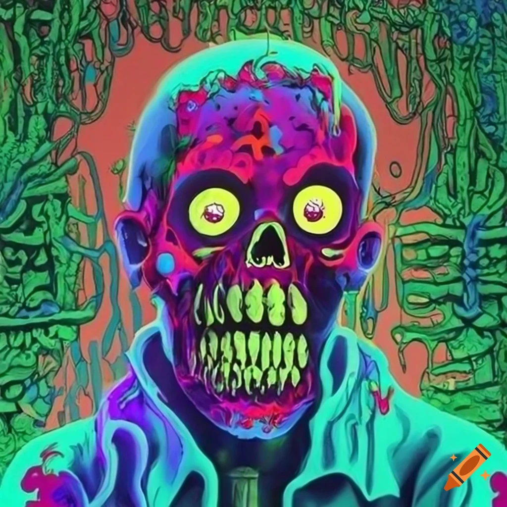Vibrant 1960s neon zombie artwork inspired by pop culture trends on Craiyon
