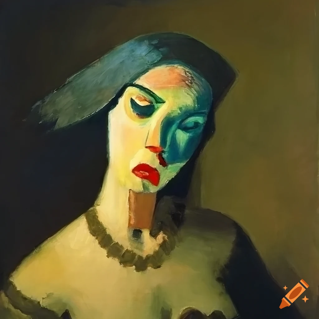 Beautiful sad witch sitting near a table with an African mask in ...