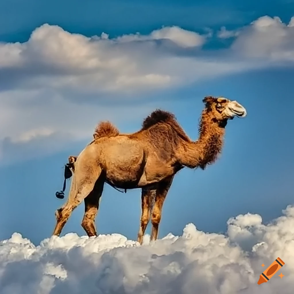 Camel on a cloud surrounded by other clouds in the sky on Craiyon