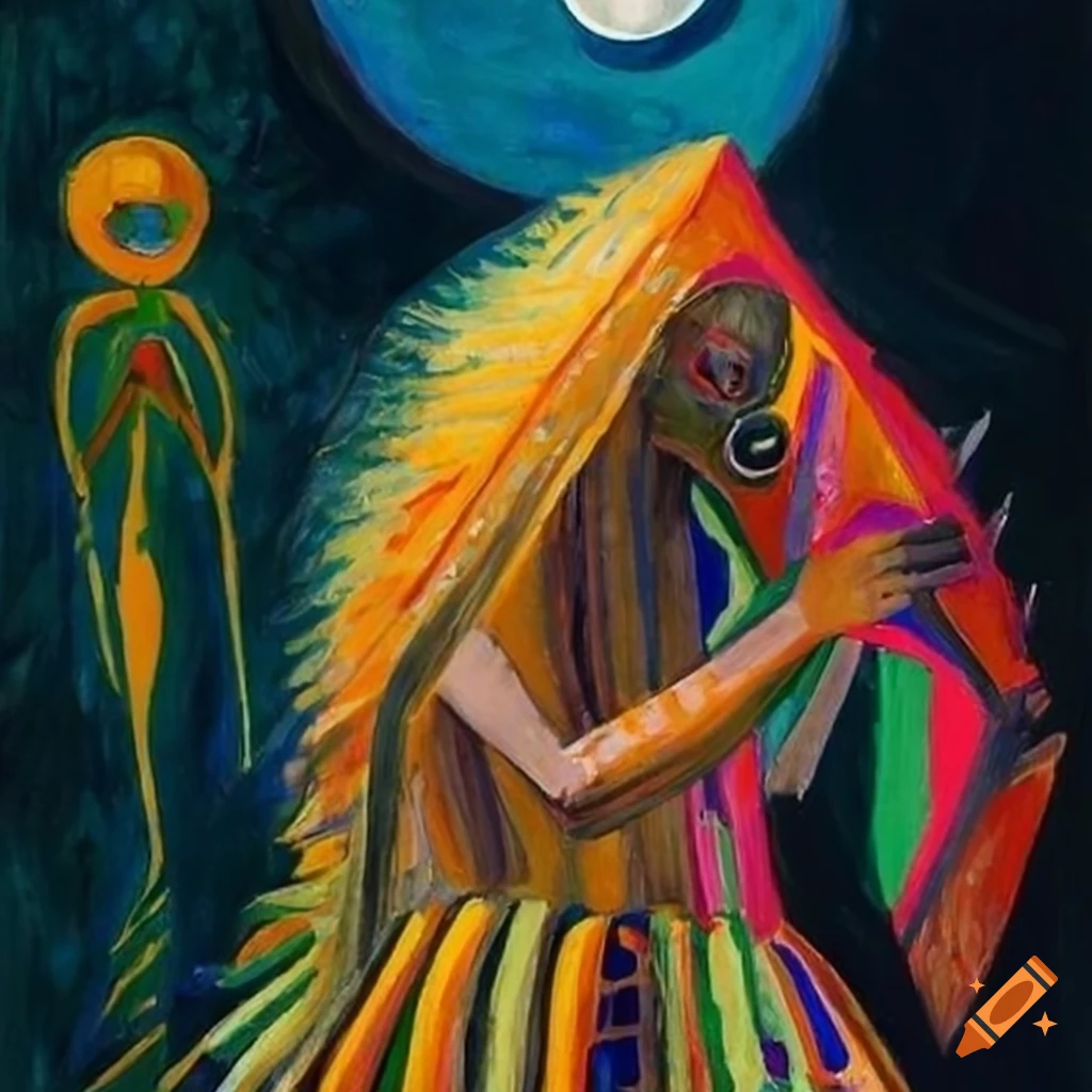 Beautiful witch dancing with moon, aliens, sunflowers, and African ...
