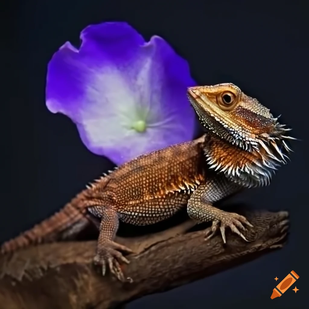 Enchanting bearded dragon with a moonflower on Craiyon