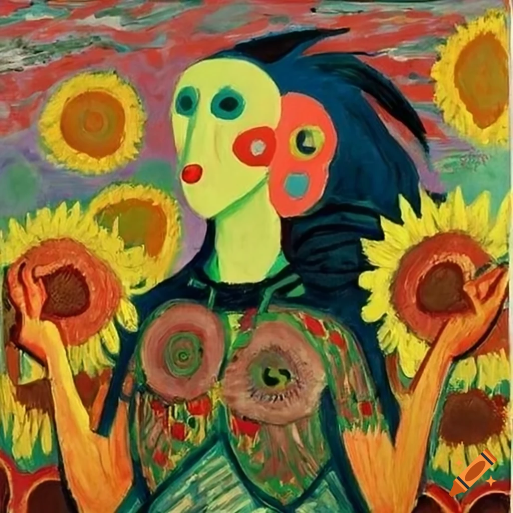 Beautiful witch dancing with moon, aliens, and african masks in a ...