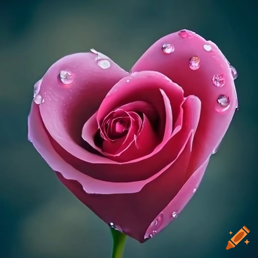 Heart-shaped rose with open petals and dewdrops in high definition on ...