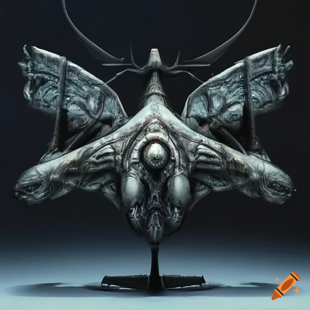 Biomechanical lockheed ring wing airplane designed by giger, front view ...