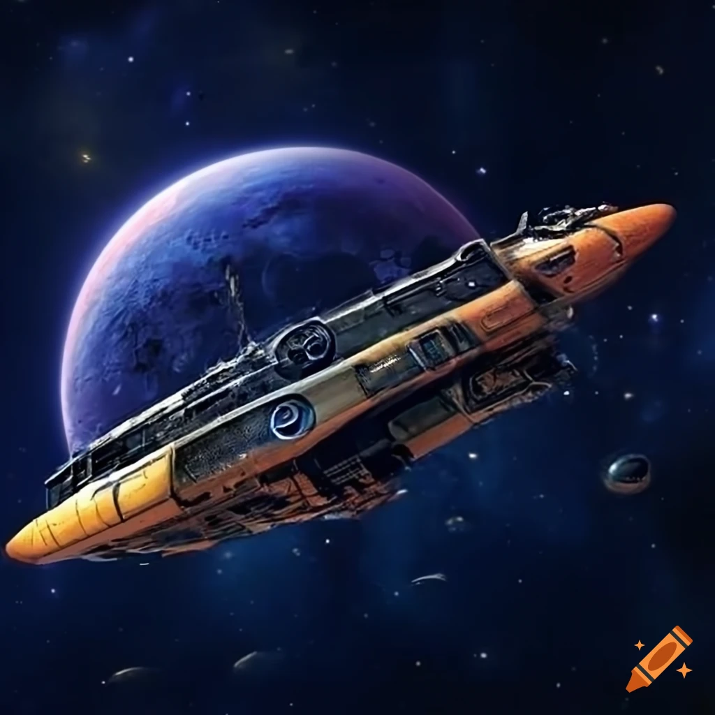 Spaceship traveling on a planet in 50s science fiction style on Craiyon