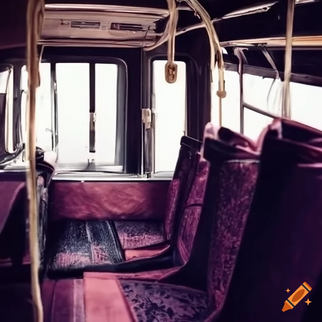 View of seats and windows inside a bus on Craiyon