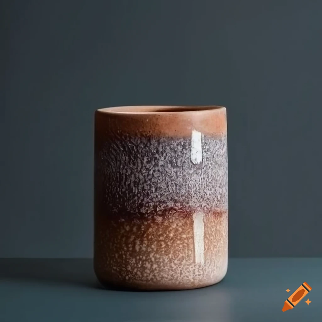 Dark clay pot with ash glaze quartz crystals on Craiyon