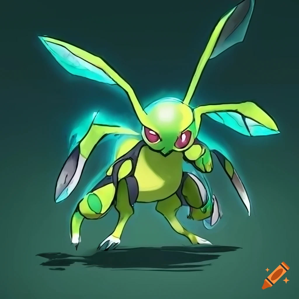 Small insectoid Pokémon with hard exoskeleton and luminous green wings ...