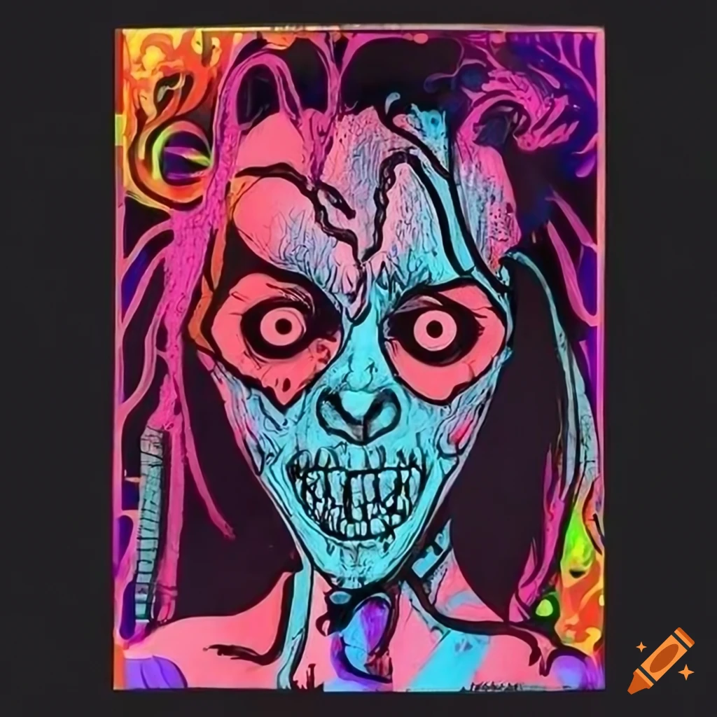 1960s psychedelic neon zombie portrait inspired by surreal pop culture ...