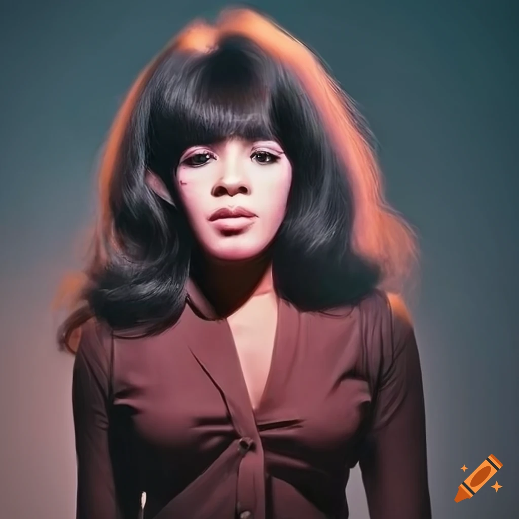 Portrait of Ronnie Spector in 60s style under warm light on Craiyon