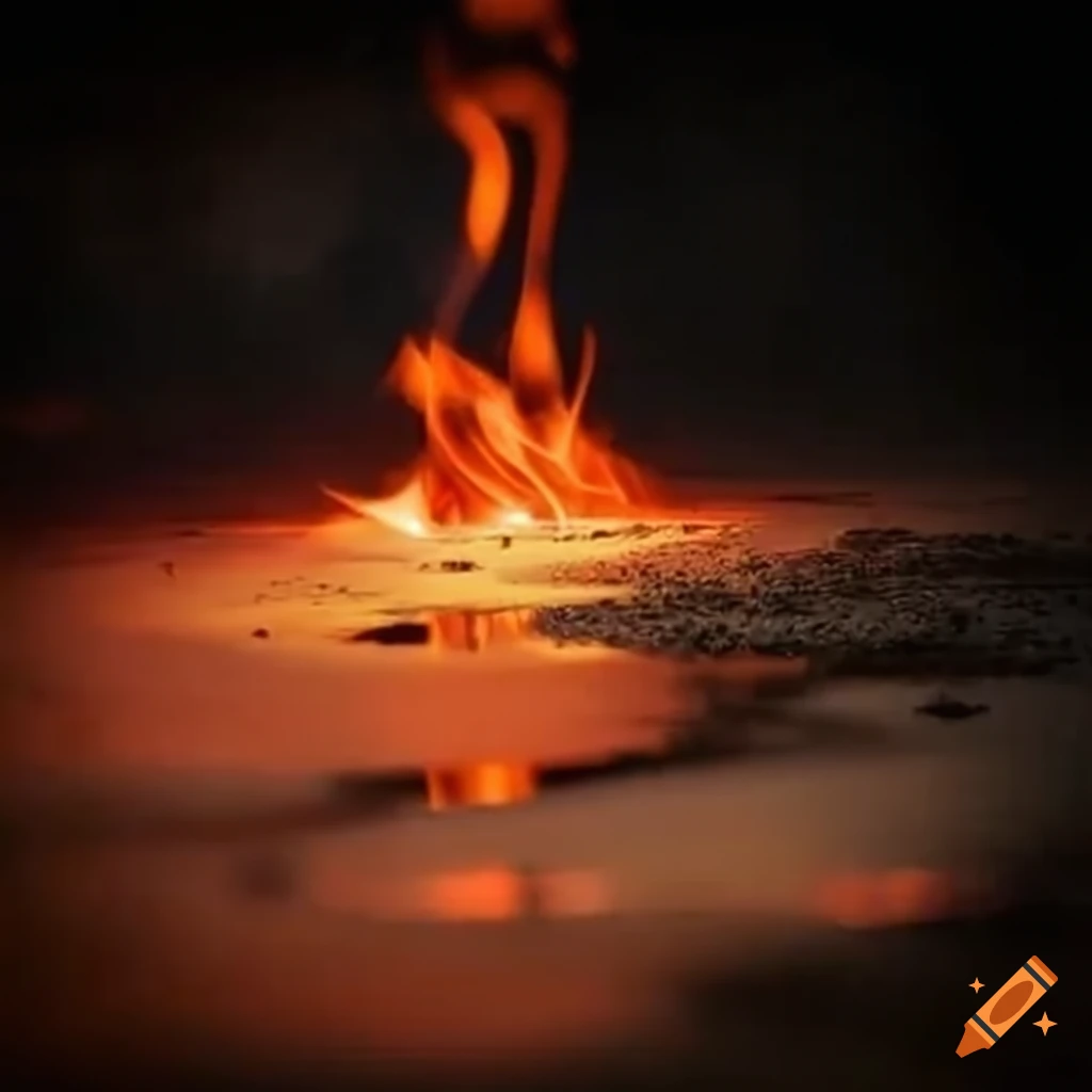 Flames igniting a puddle at a quirky gas station on Craiyon