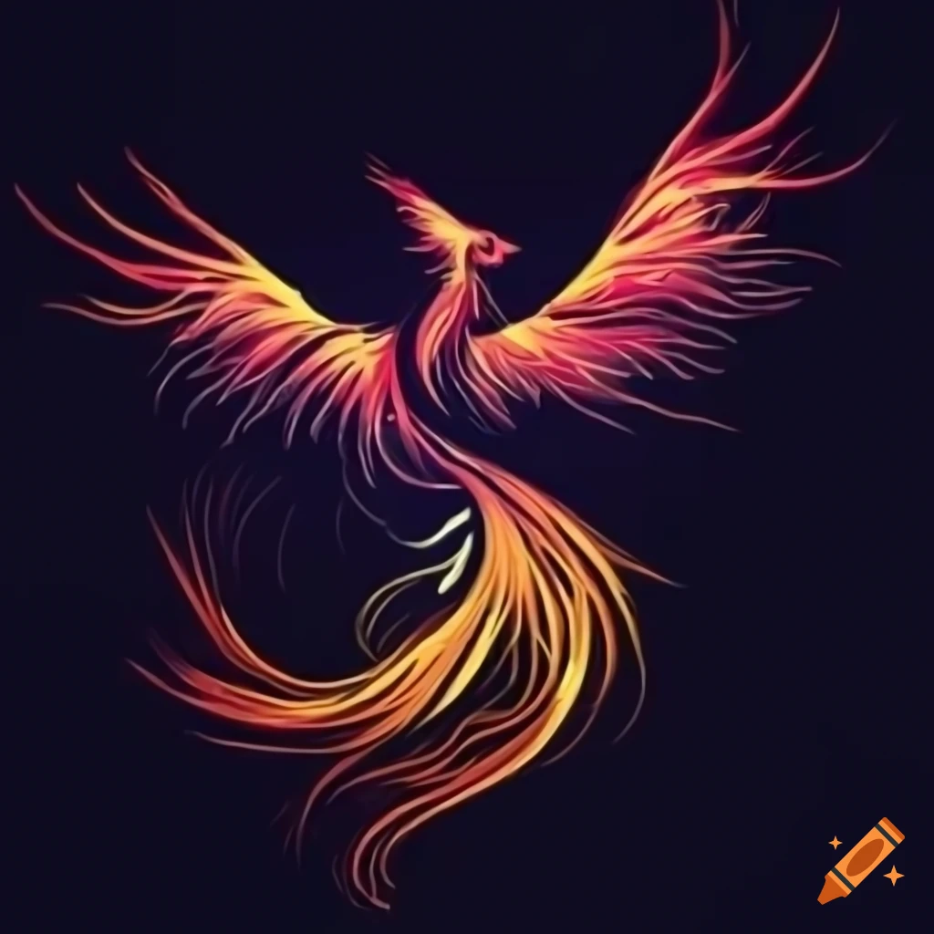 Abstract phoenix bird in a dark theme on Craiyon