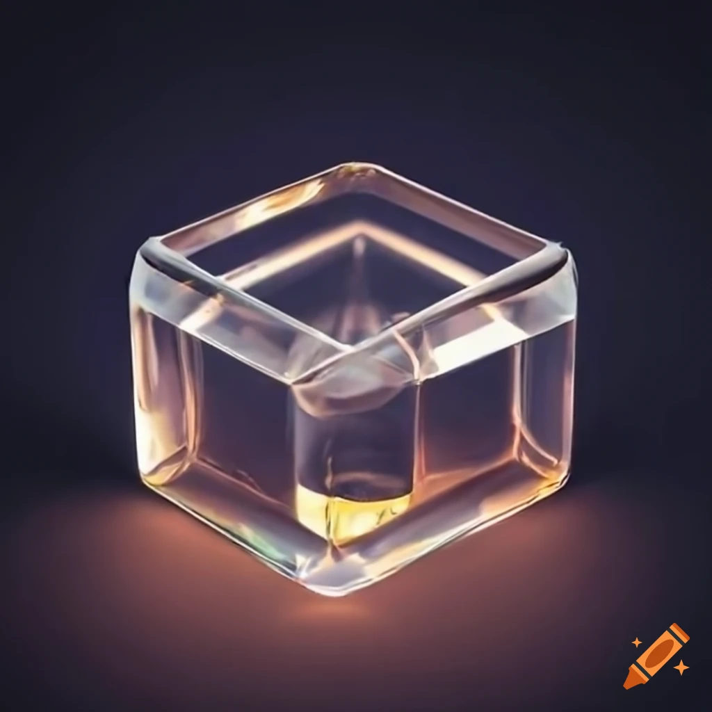 Transparent liquid-filled cube in a chemistry lab setting on Craiyon