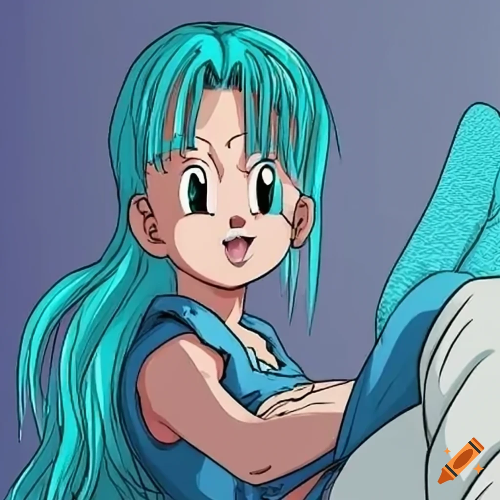 Bulma Briefs With Turquoise Hair Laying In A Bed Wearing A Denim Vest And Blue Jeans On Craiyon
