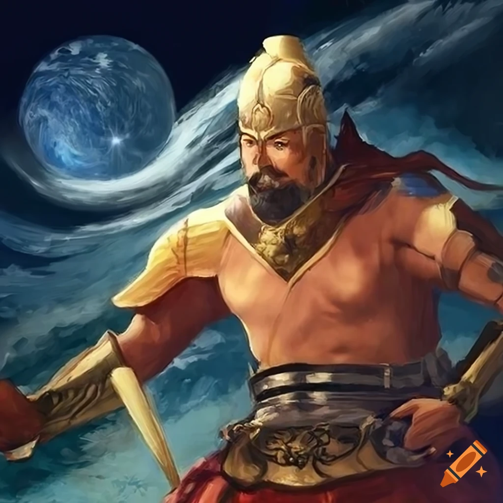 Epic illustration of attila the hun and his warriors in battle under a ...