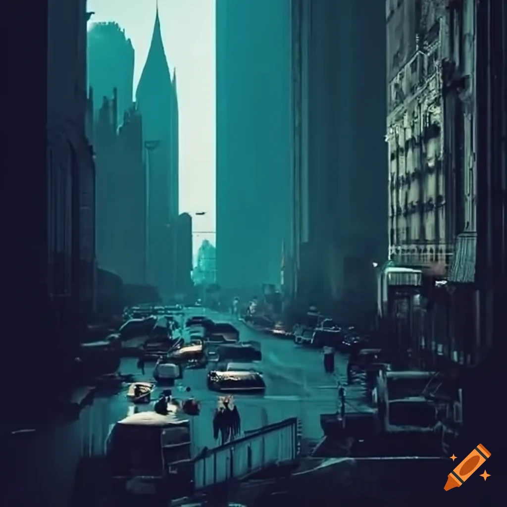 Cityscape under brooding sky with flashes of cursed energy on Craiyon