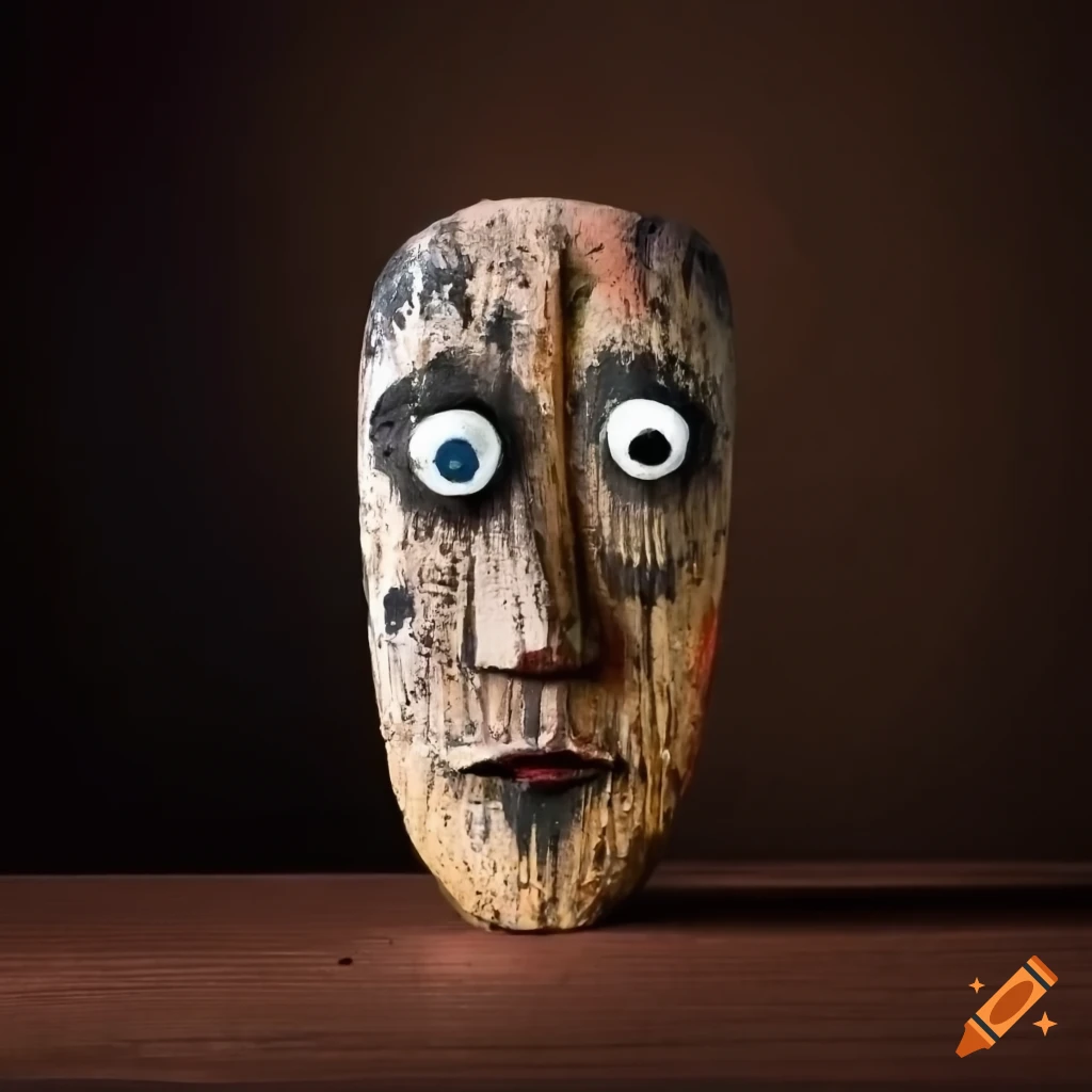 Mysterious primitive wooden idol in Junji Ito art style, decayed and ...