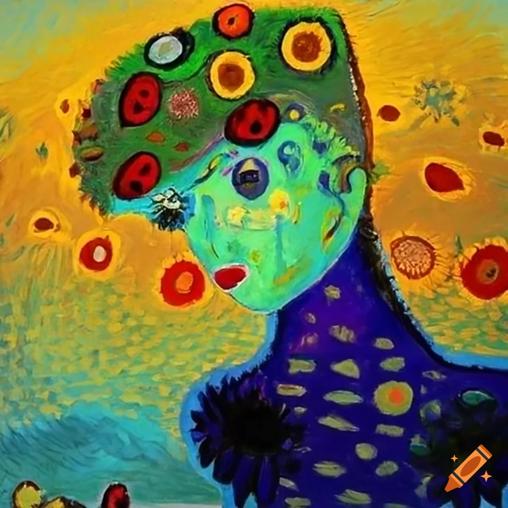 Beautiful witch dancing with moon, aliens, and African masks in a ...