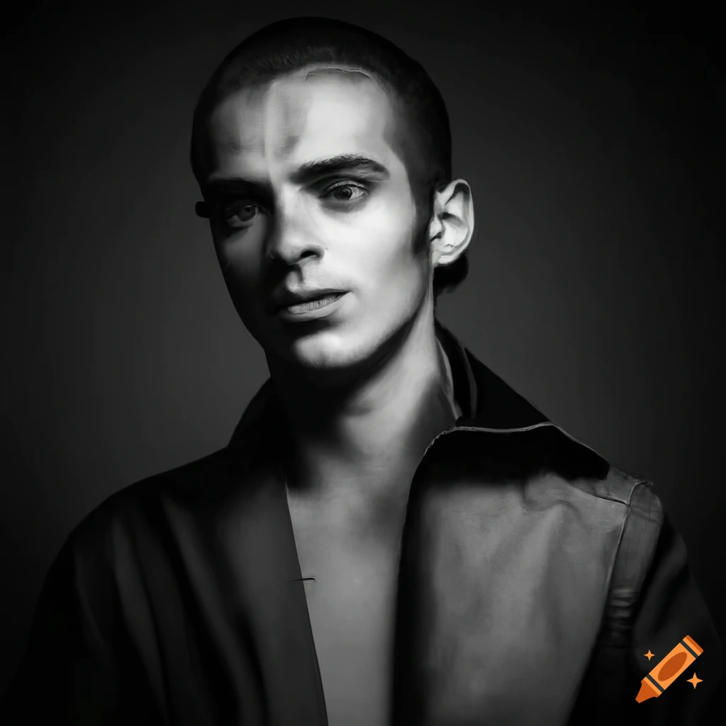 Portrait of a handsome young man in the style of Roberto Ferri in a ...