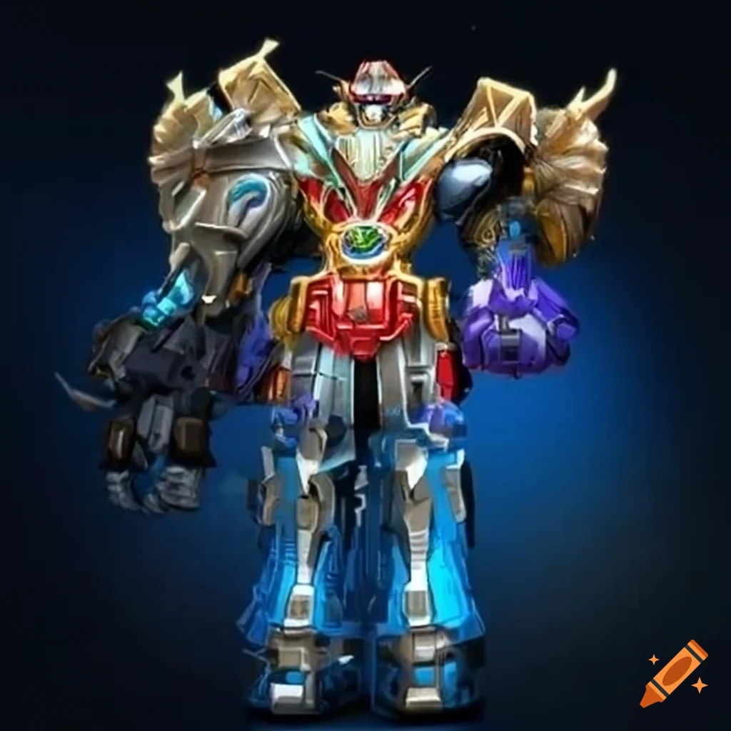 Intricately detailed megazord blending ancient mythology with advanced ...