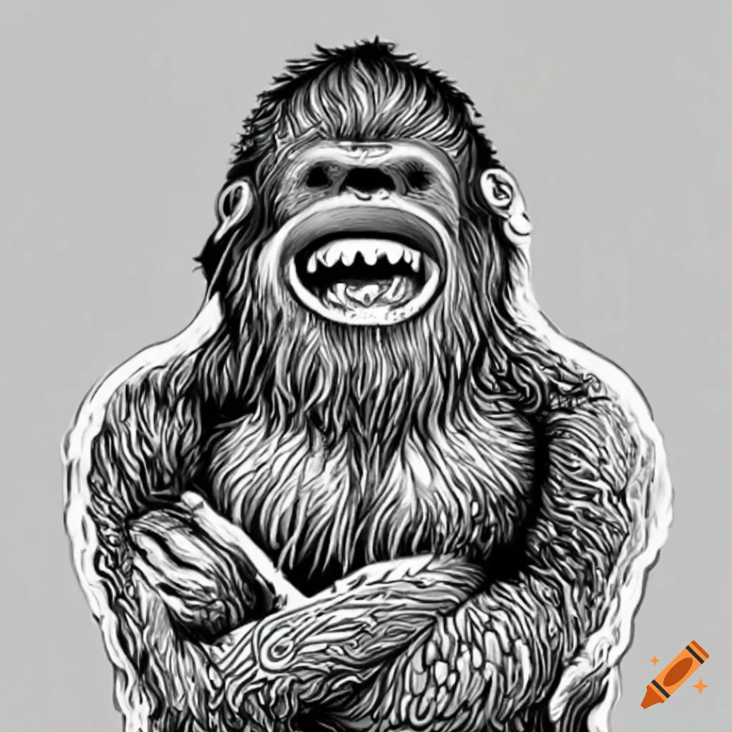 Fancy bigfoot illustration in a coloring book style on Craiyon