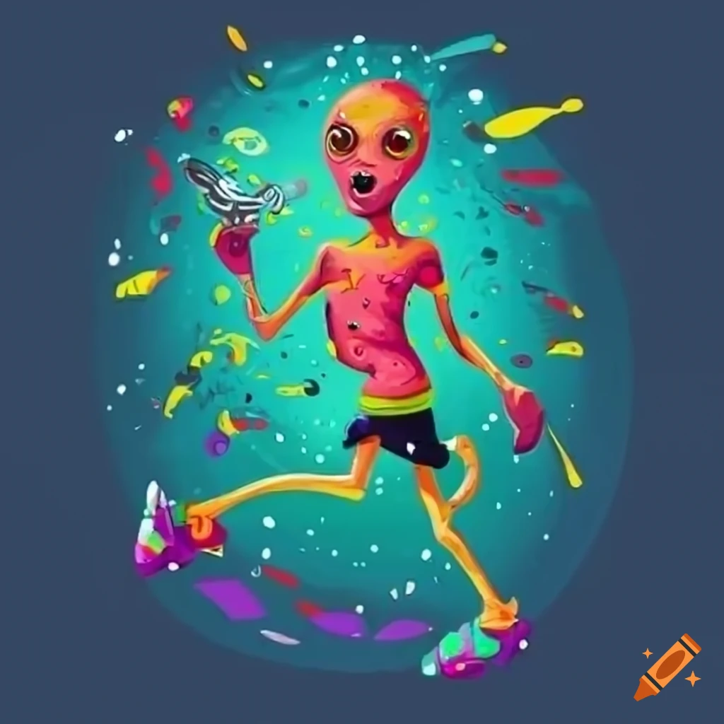 Mutant alien dancing at a psytrance rave with popper and screwdriver ...