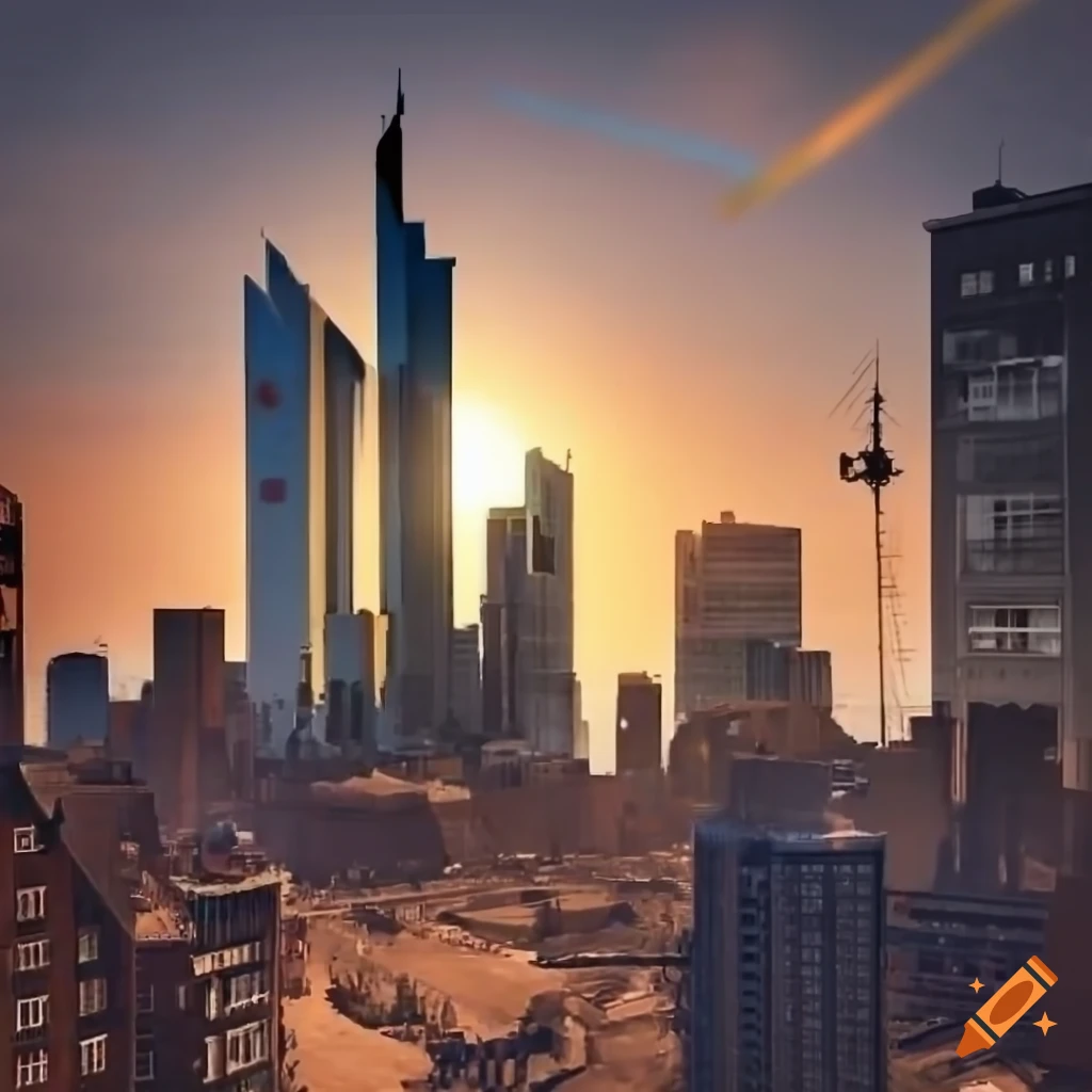 Far-off view of Frankfurt, Germany resembling GTA 5 loading screens on Craiyon