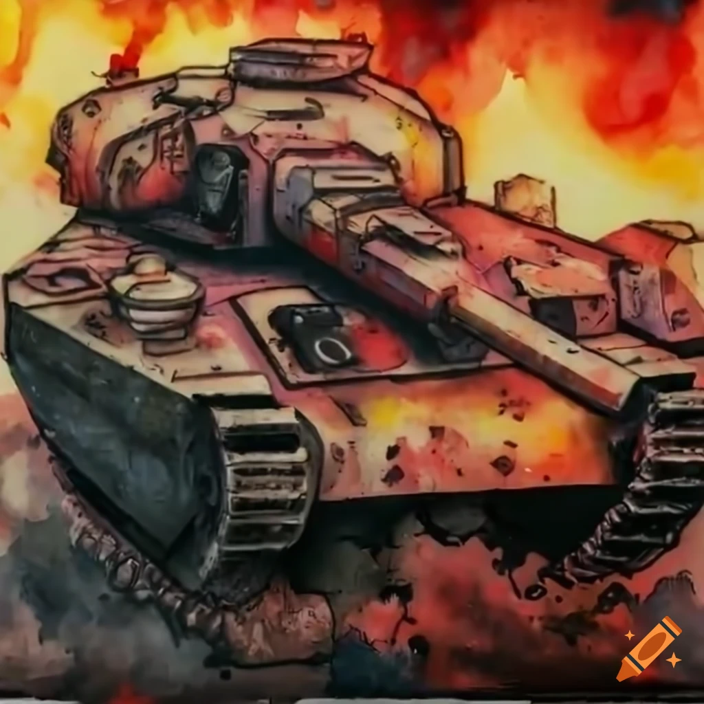 Dystopian death tank engulfed in flames with super sharp detail in 8K ...
