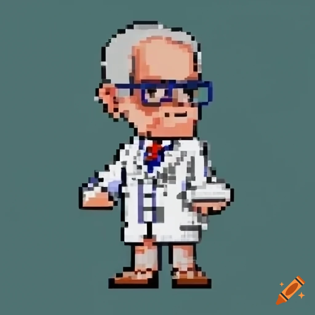 1930s scientist sprite-sheet in 8-bit NES style facing sideways on Craiyon