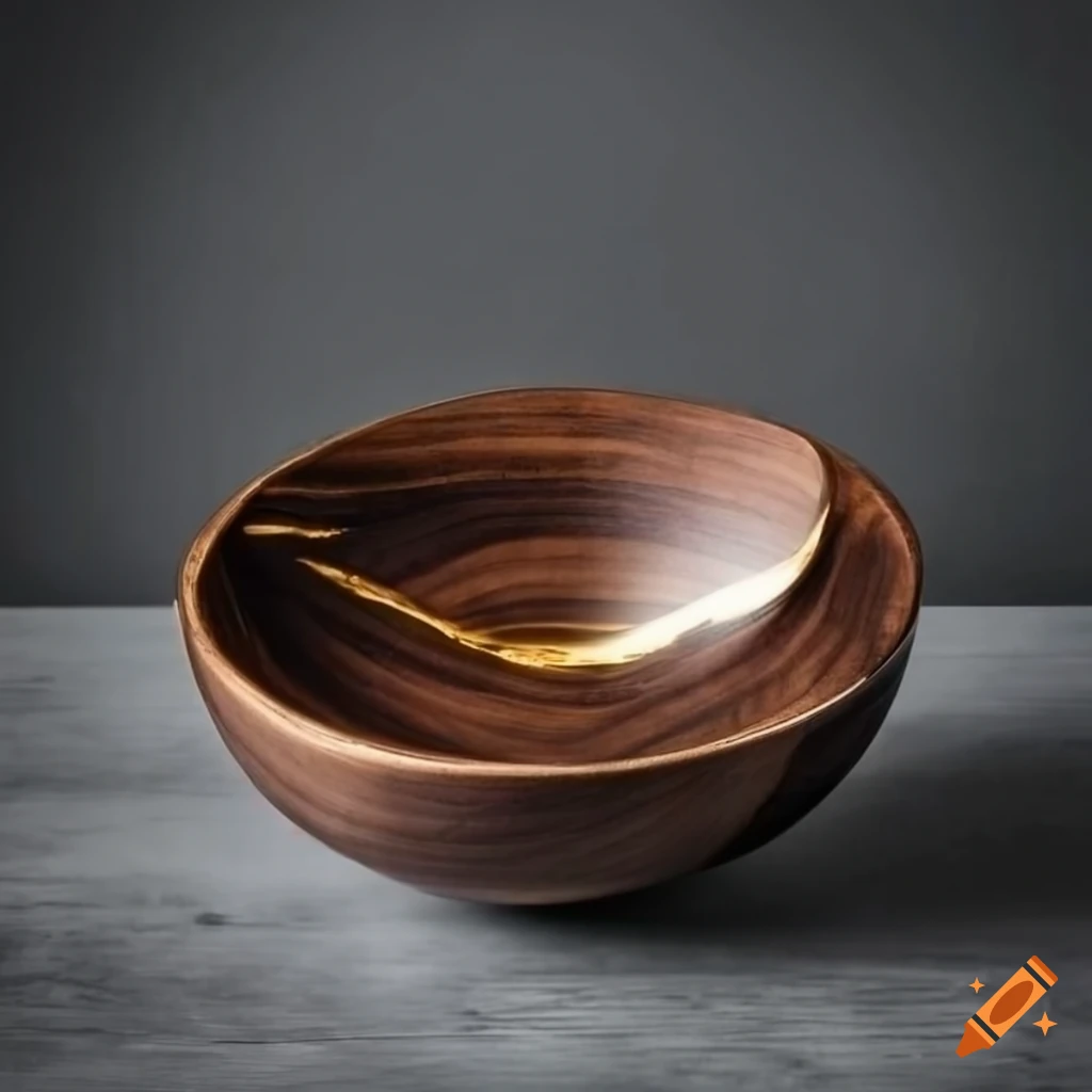 Black walnut bowls with gold inlays and epoxy finish on Craiyon