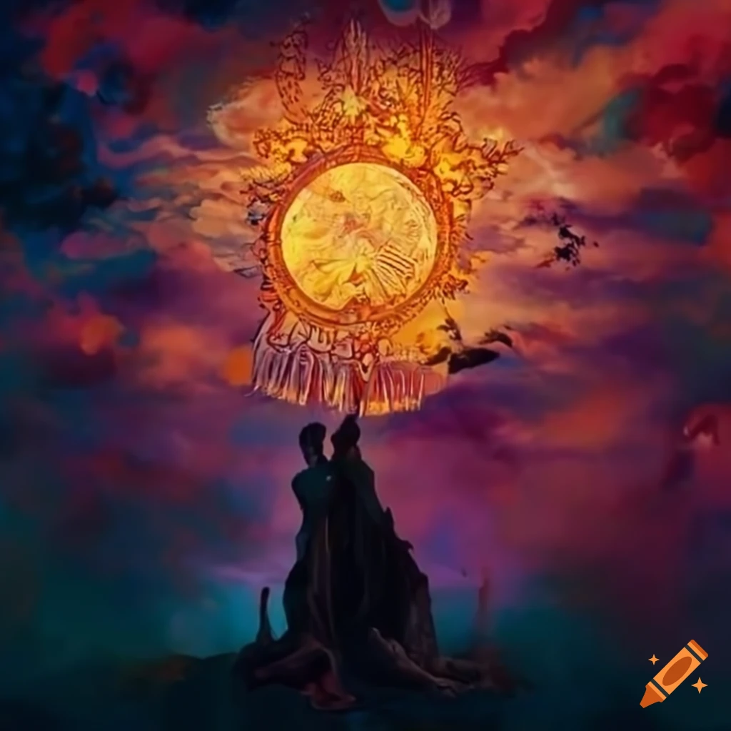 Vibrant Serbian mythology scene featuring the black sun in the ethereal ...