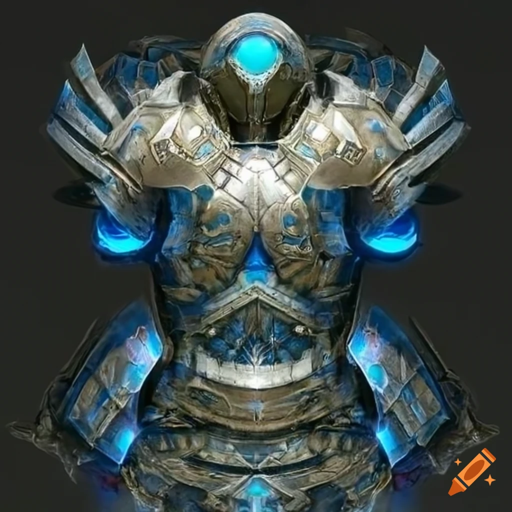 Fantasy magic massive body armor with intricate details in a frontal ...