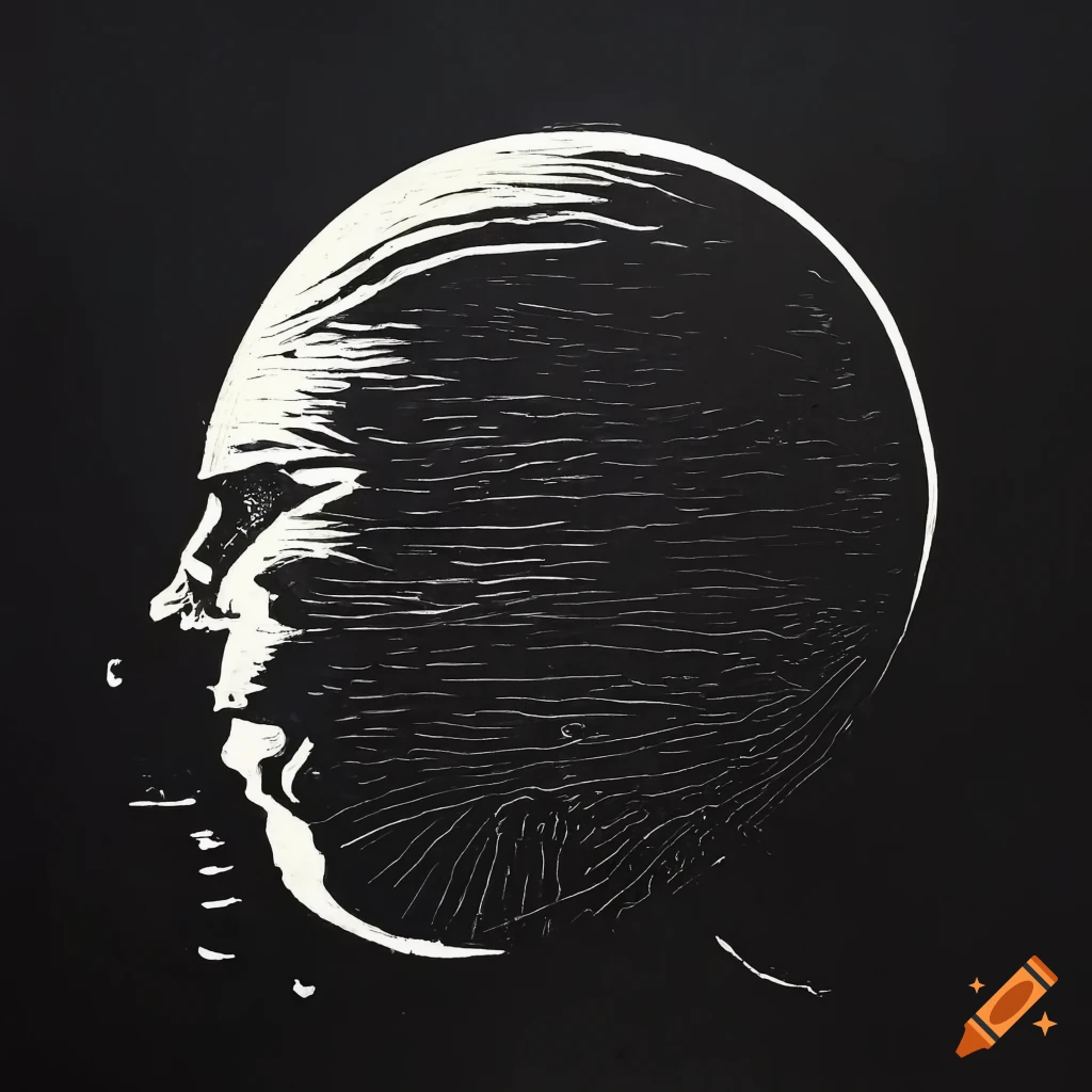 Dream-like entity floating in deep space in linocut style on Craiyon