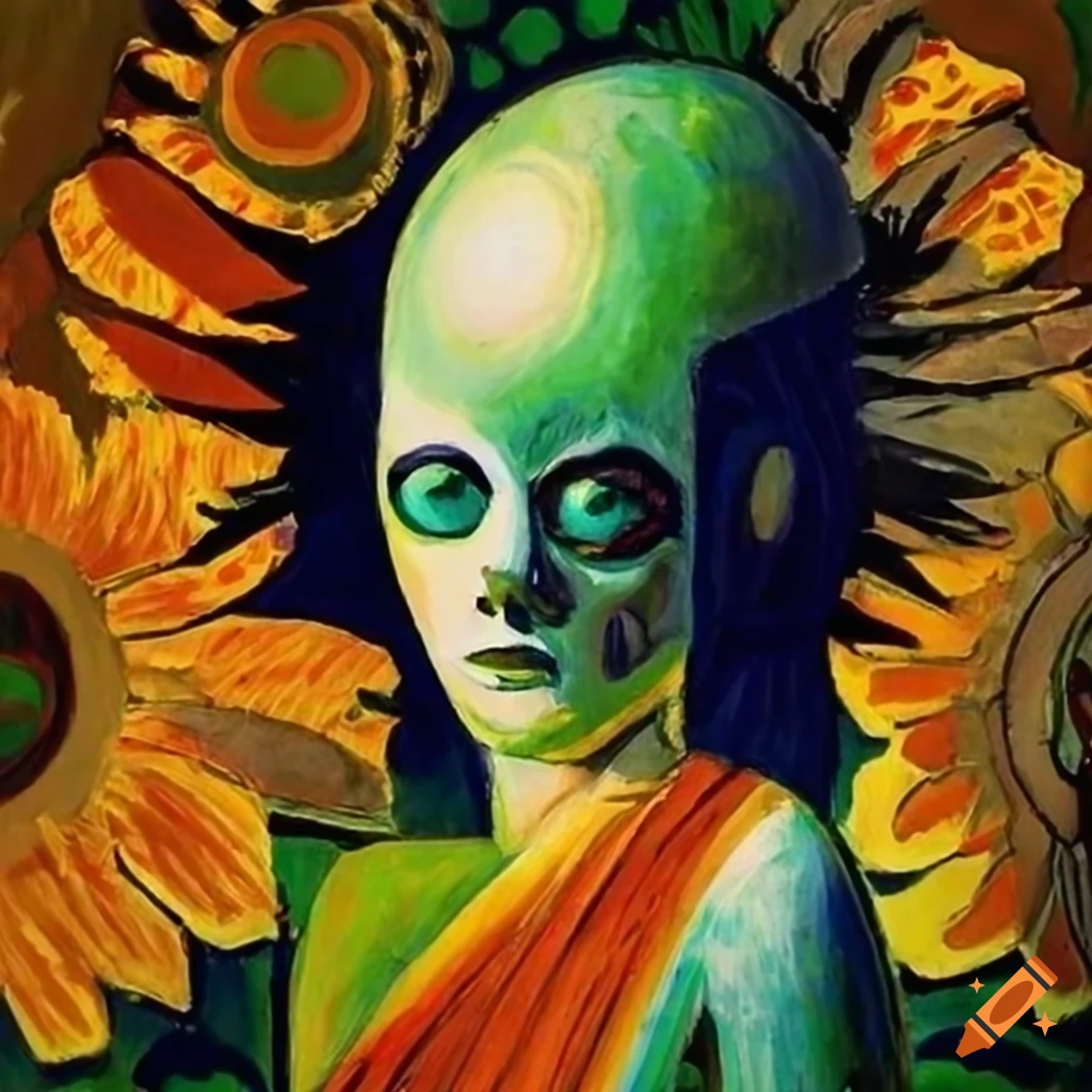 Beautiful witch dancing with moon, aliens, african masks, and ...