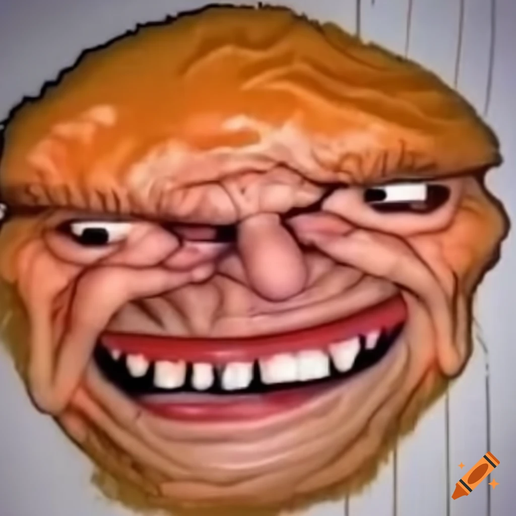 Gross smile troll face meme with wrinkly skin on Craiyon