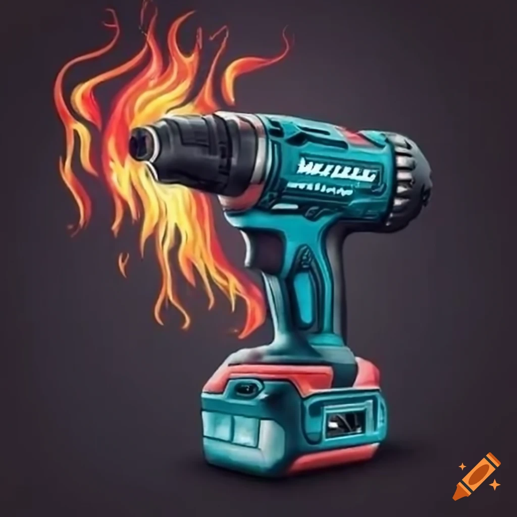 Intricately detailed tattoo design with flaming Makita cordless ...