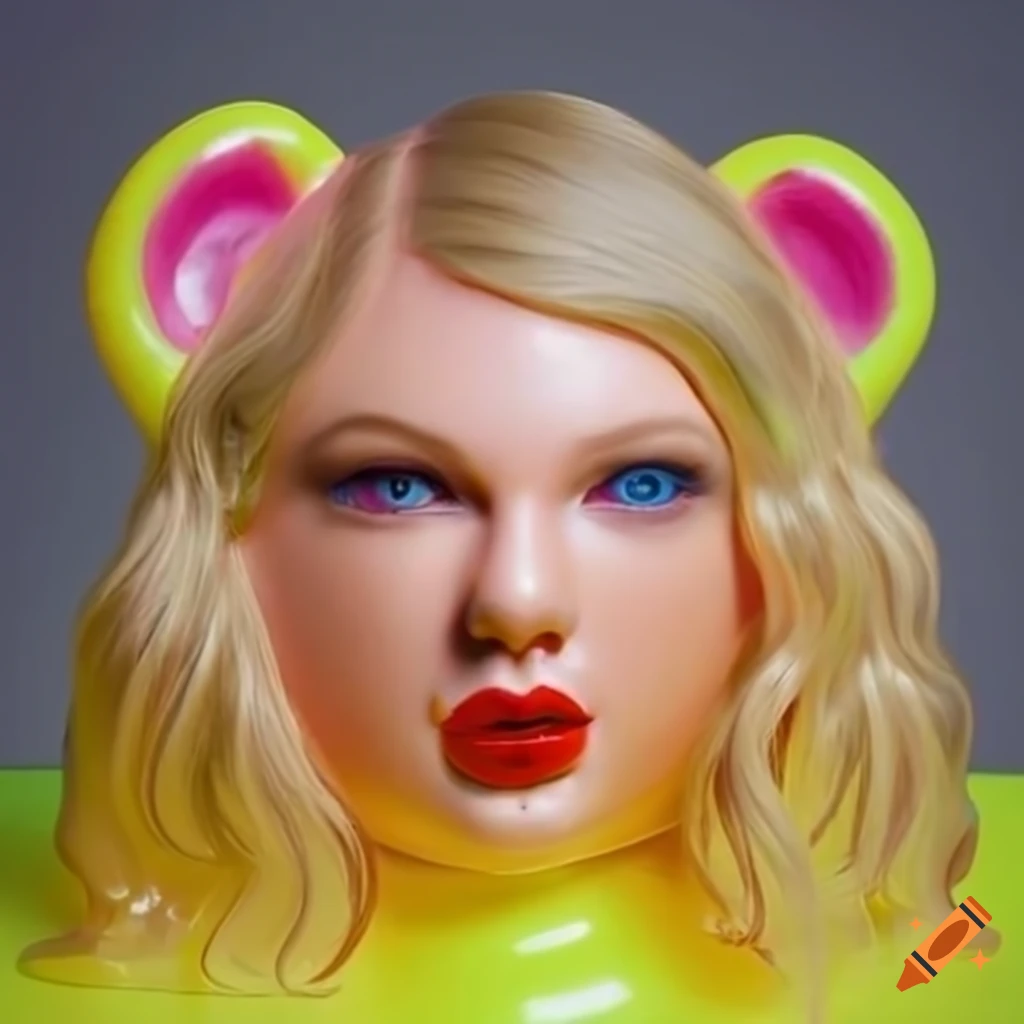 Taylor swift face on chubby inflatable latex gummi bear body on Craiyon