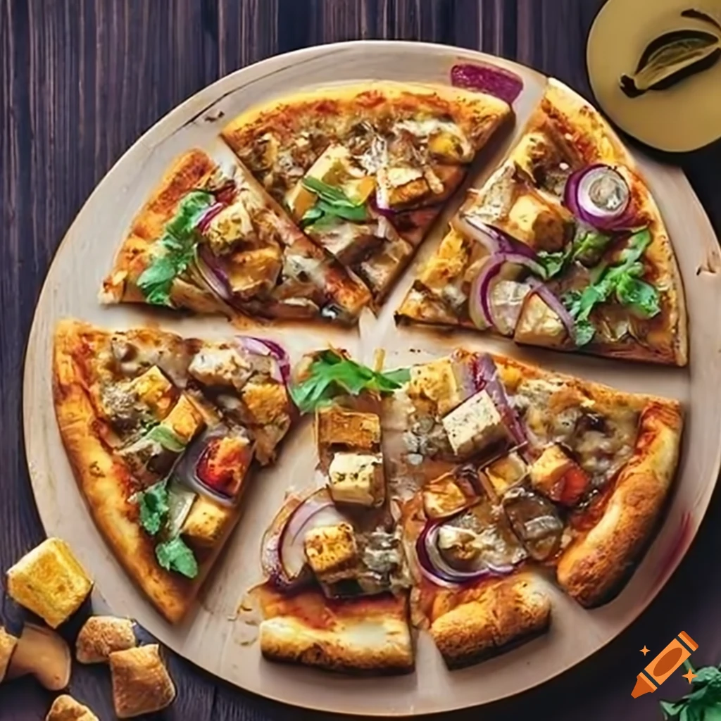Paneer and onion pizza with golden-brown crust, bubbling cheese ...