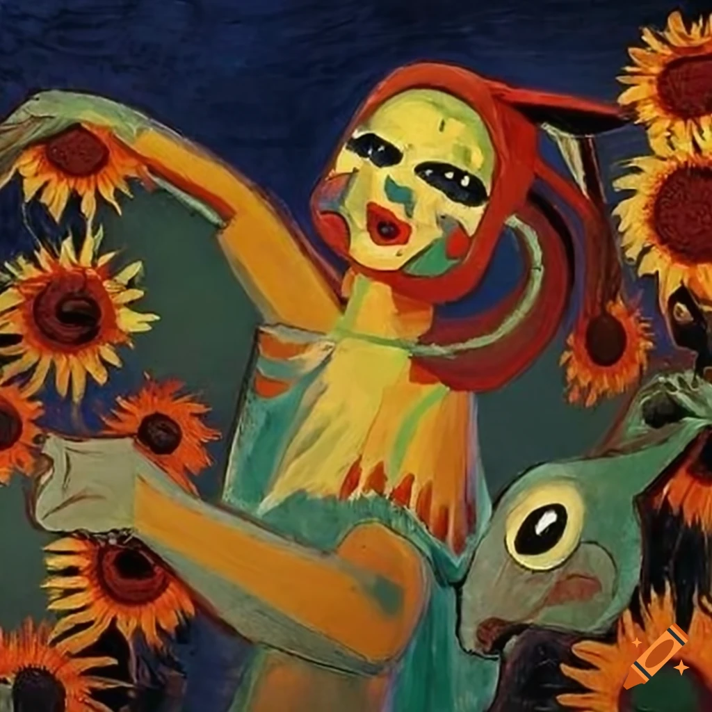 Beautiful witch dancing with moon, aliens, sunflowers, and African ...