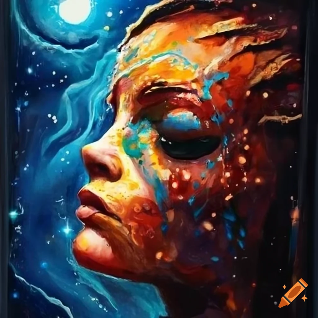 Abstract painting with a sad face on Craiyon