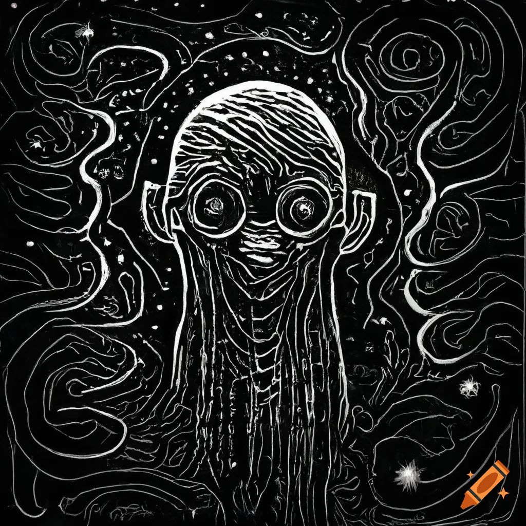 Dream-like entity floating in deep space in a Zdzislaw Beksinski style ...