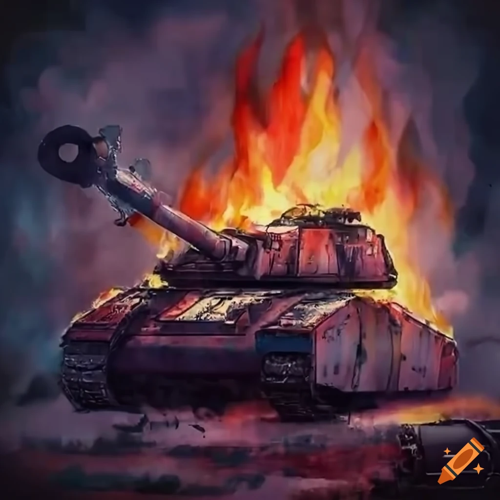 Dystopian death tank engulfed in flames with super sharp detail in 8K ...