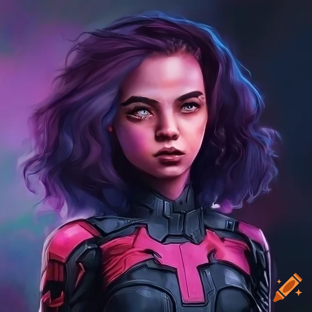 Marvel character portrait of a tween girl hero in cyberpunk-inspired ...