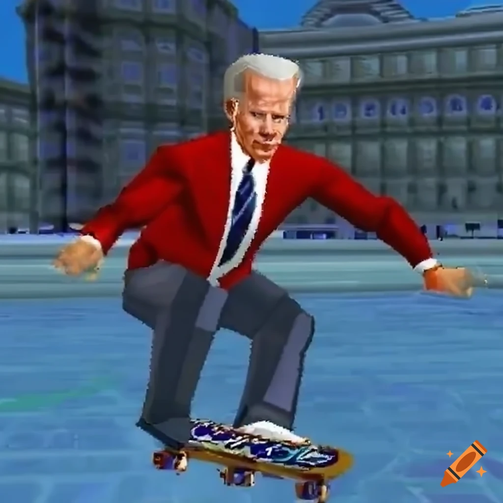 Joe Biden as playable character in THPS2 skateboarding game on Craiyon