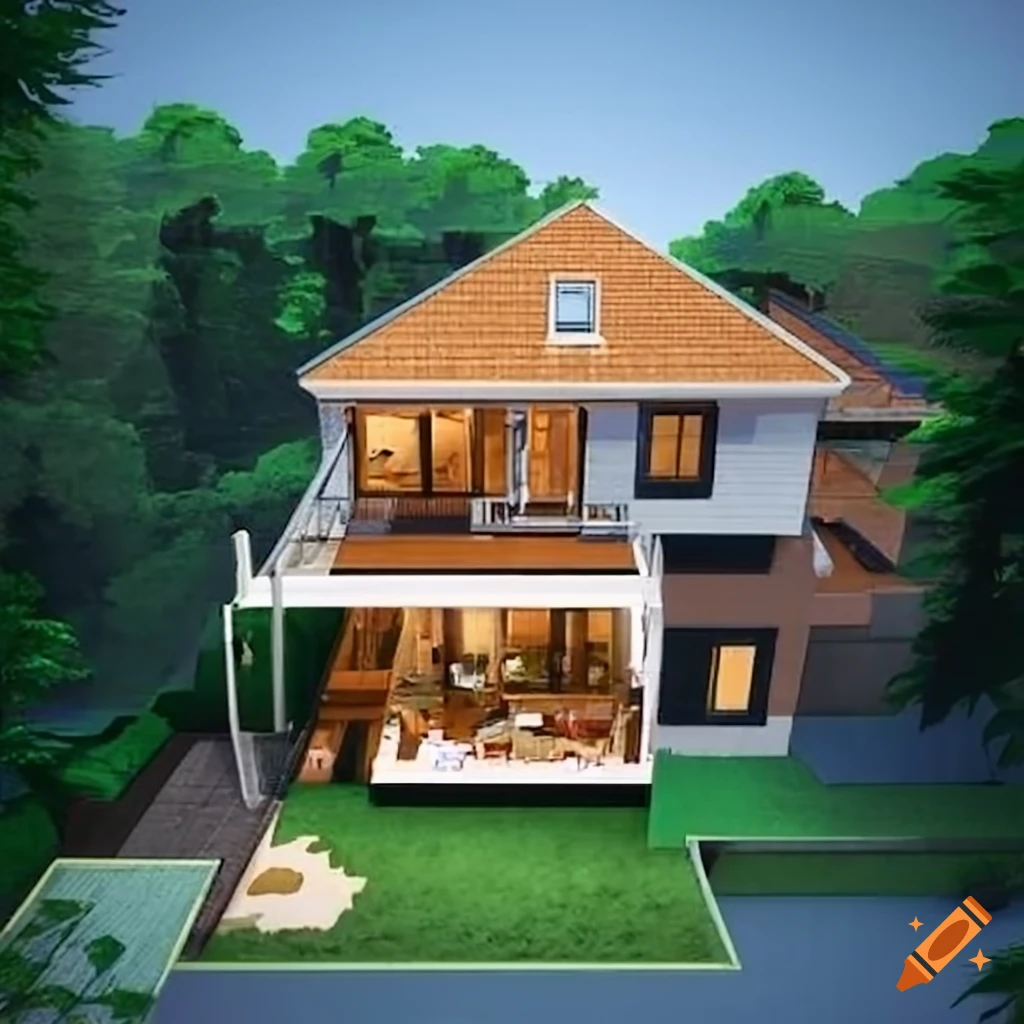 Two-storey house integrated into a sloping landscape on Craiyon